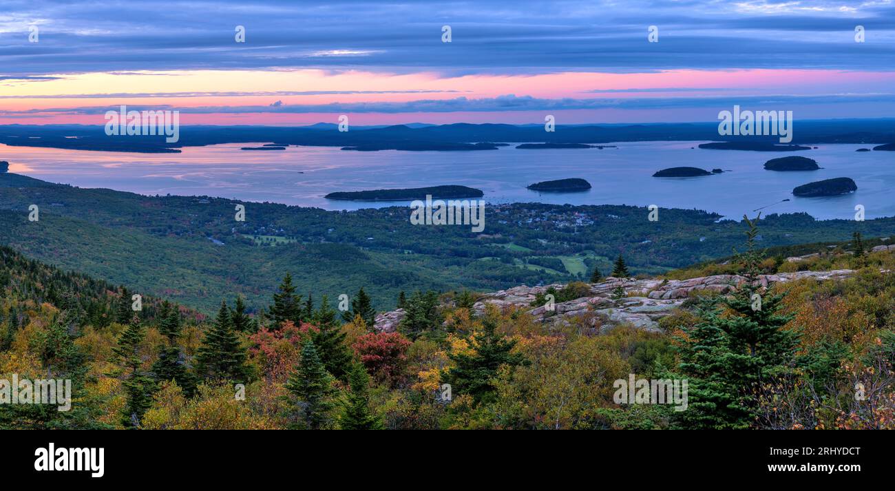 Sunset Bar Harbor - Panoramic overview of Bar Harbor and its islands at ...