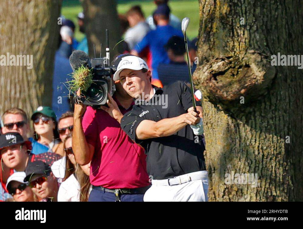 OLYMPIA FIELDS, IL - AUGUST 19: PGA golfer Matt Fitzpatrick plays his third shot out of the ...