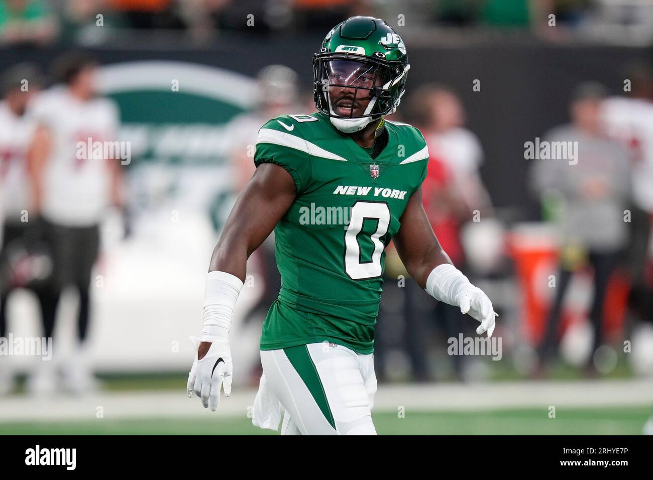 New York Jets safety Adrian Amos (0) during the first half of a preseason NFL football game ...
