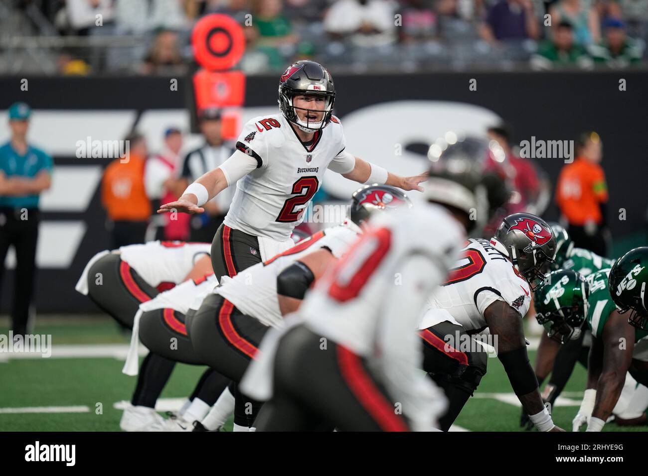 Tampa Bay Buccaneers quarterback Kyle Trask (2) calls out to his team ...