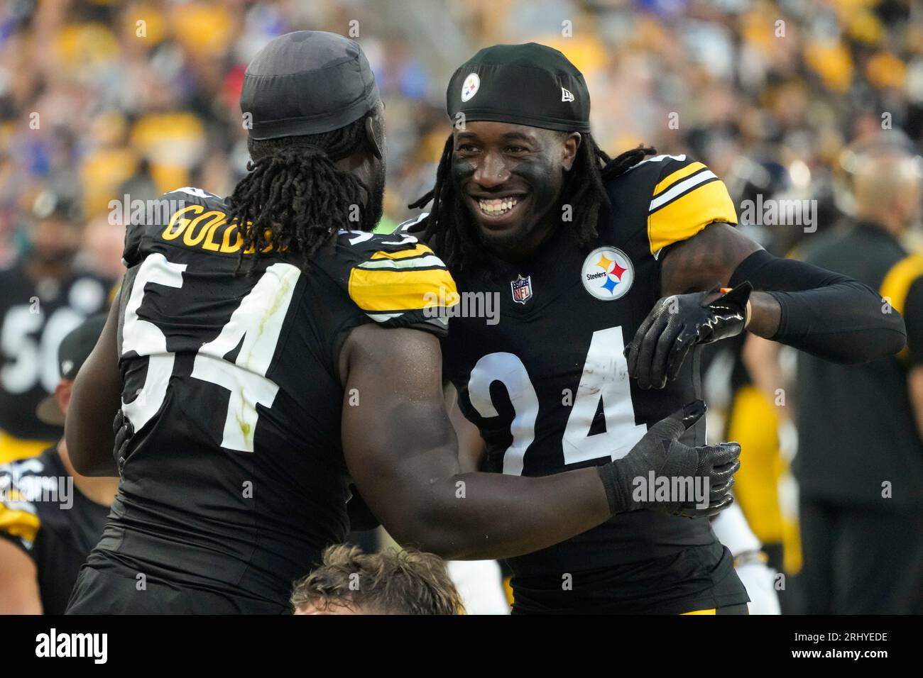 Pittsburgh Steelers cornerback Joey Porter Jr. (24) celebrates after an ...