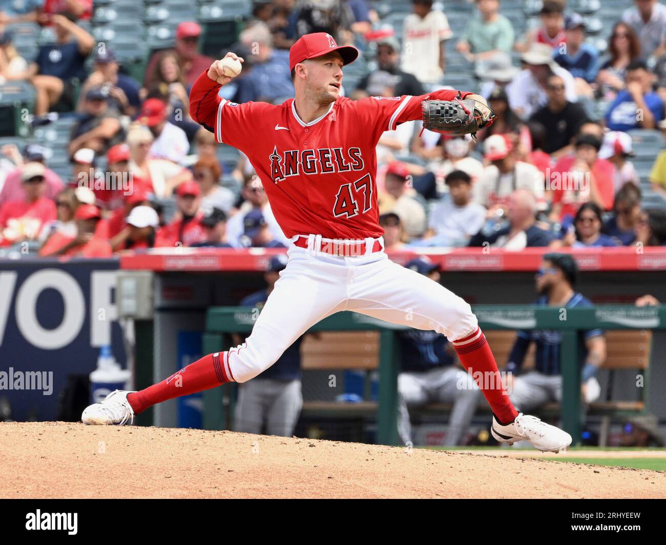 ANAHEIM, CA - AUGUST 19: Los Angeles Angels pitcher Griffin Canning (47 ...