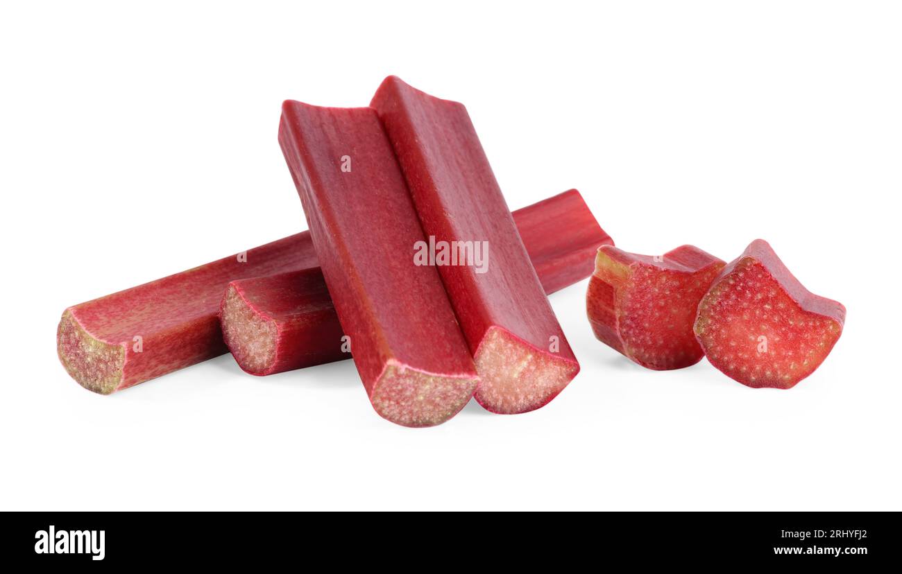 Cut fresh ripe rhubarb isolated on white Stock Photo - Alamy