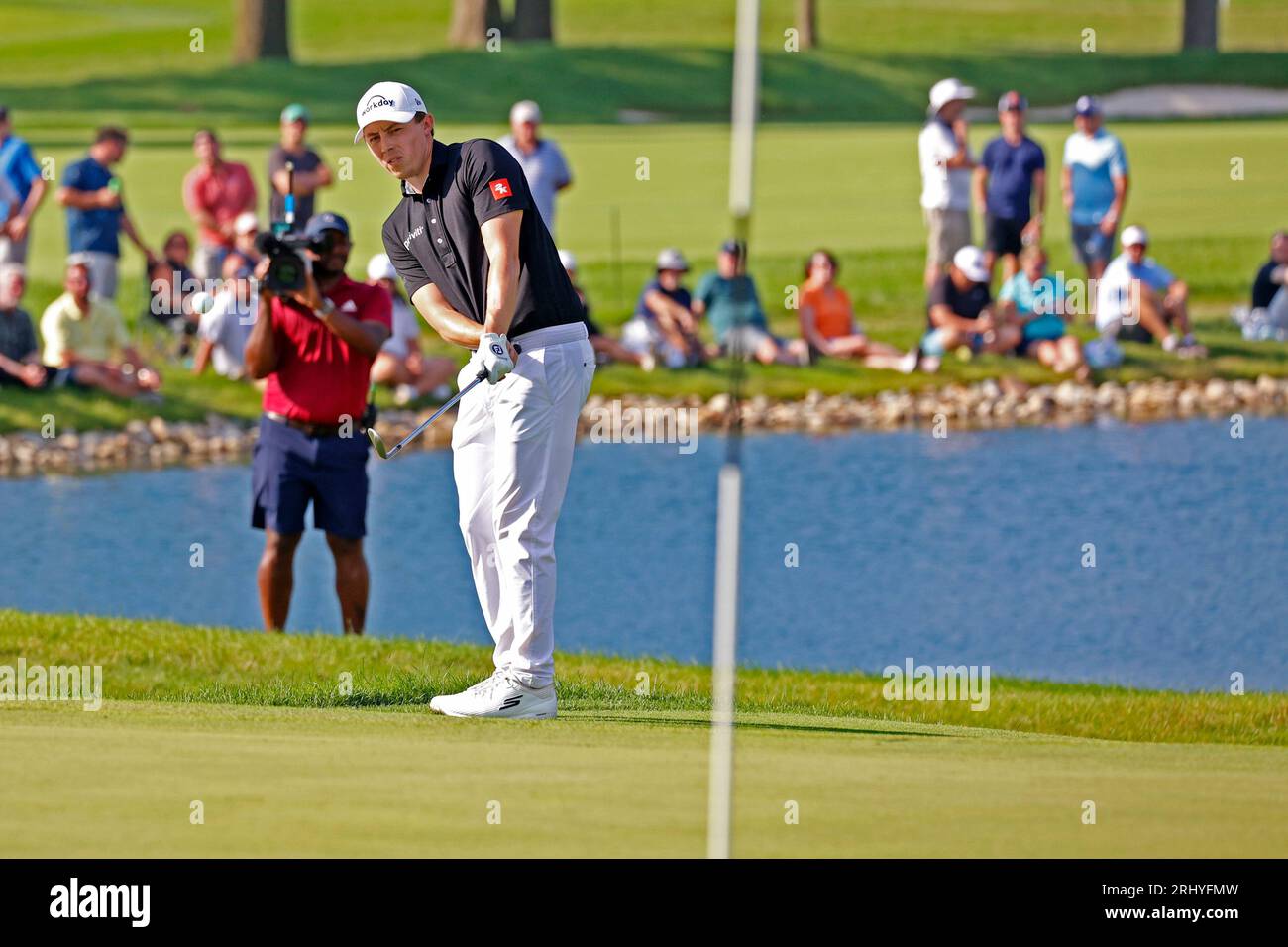 OLYMPIA FIELDS, IL - AUGUST 19: PGA golfer Matt Fitzpatrick chips on the 18th hole during the ...