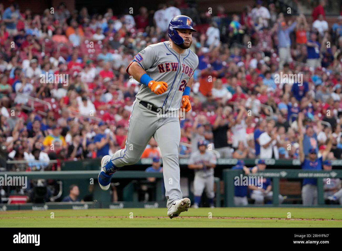 New York Mets' DJ Stewart rounds the bases after hitting a solo home ...