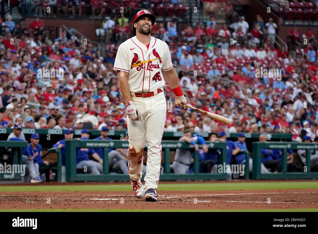 St. Louis Cardinals' Paul Goldschmidt walks off the field after striking out during the fourth ...