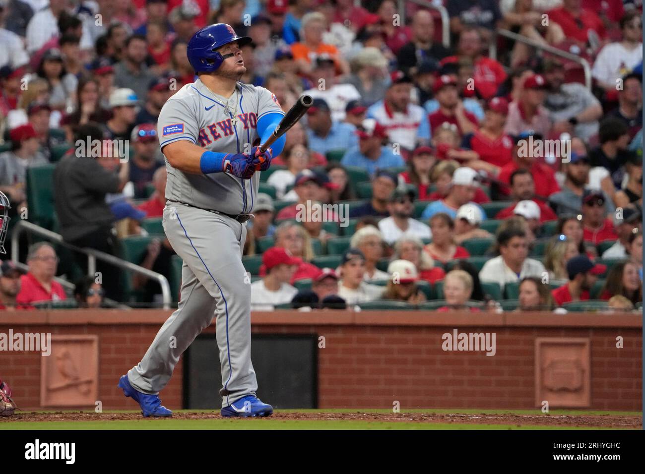 New York Mets' Daniel Vogelbach watches his grand slam during the fifth ...