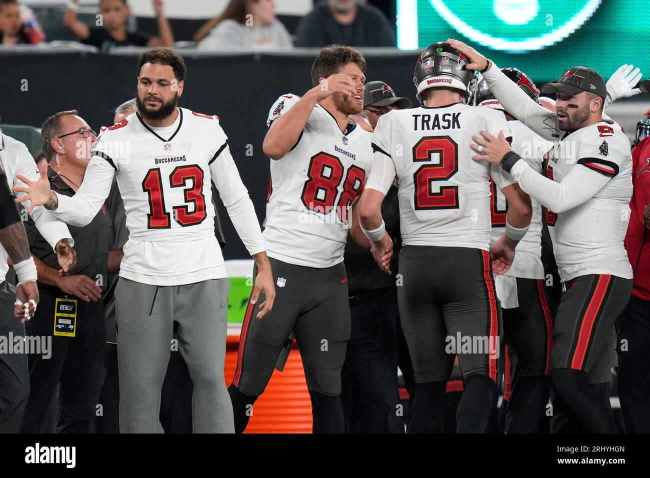 Tampa Bay Buccaneers' Mike Evans (13) celebrates with teammates Cade ...