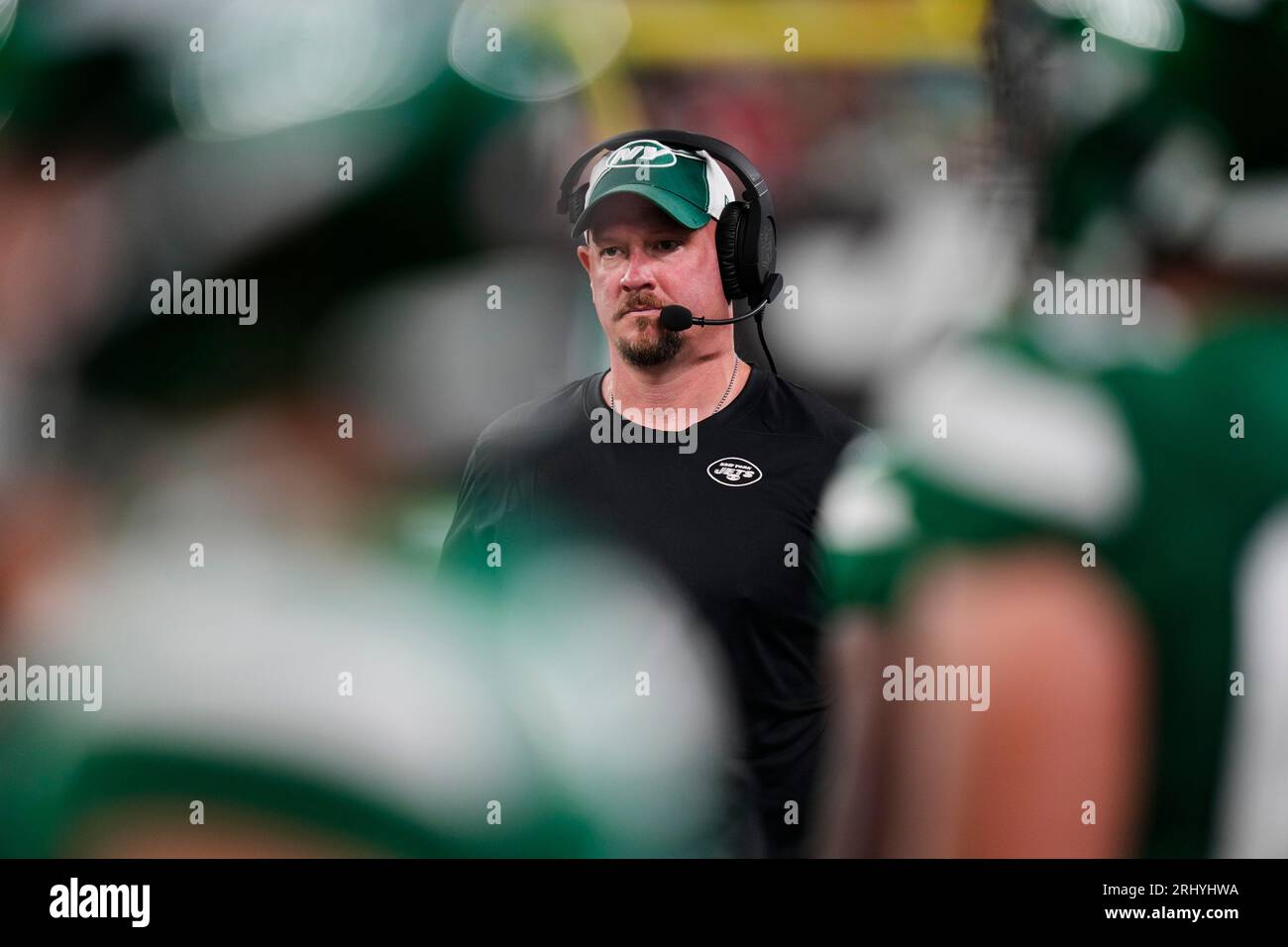 New York Jets' offensive coordinator Nathaniel Hackett during the first ...