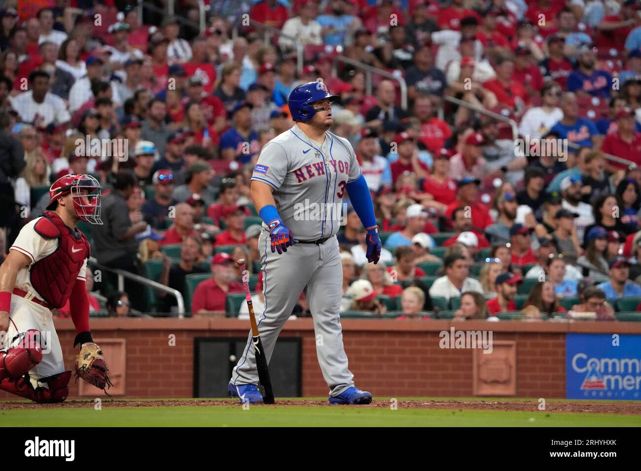 New York Mets' Daniel Vogelbach watches his grand slam during the fifth ...