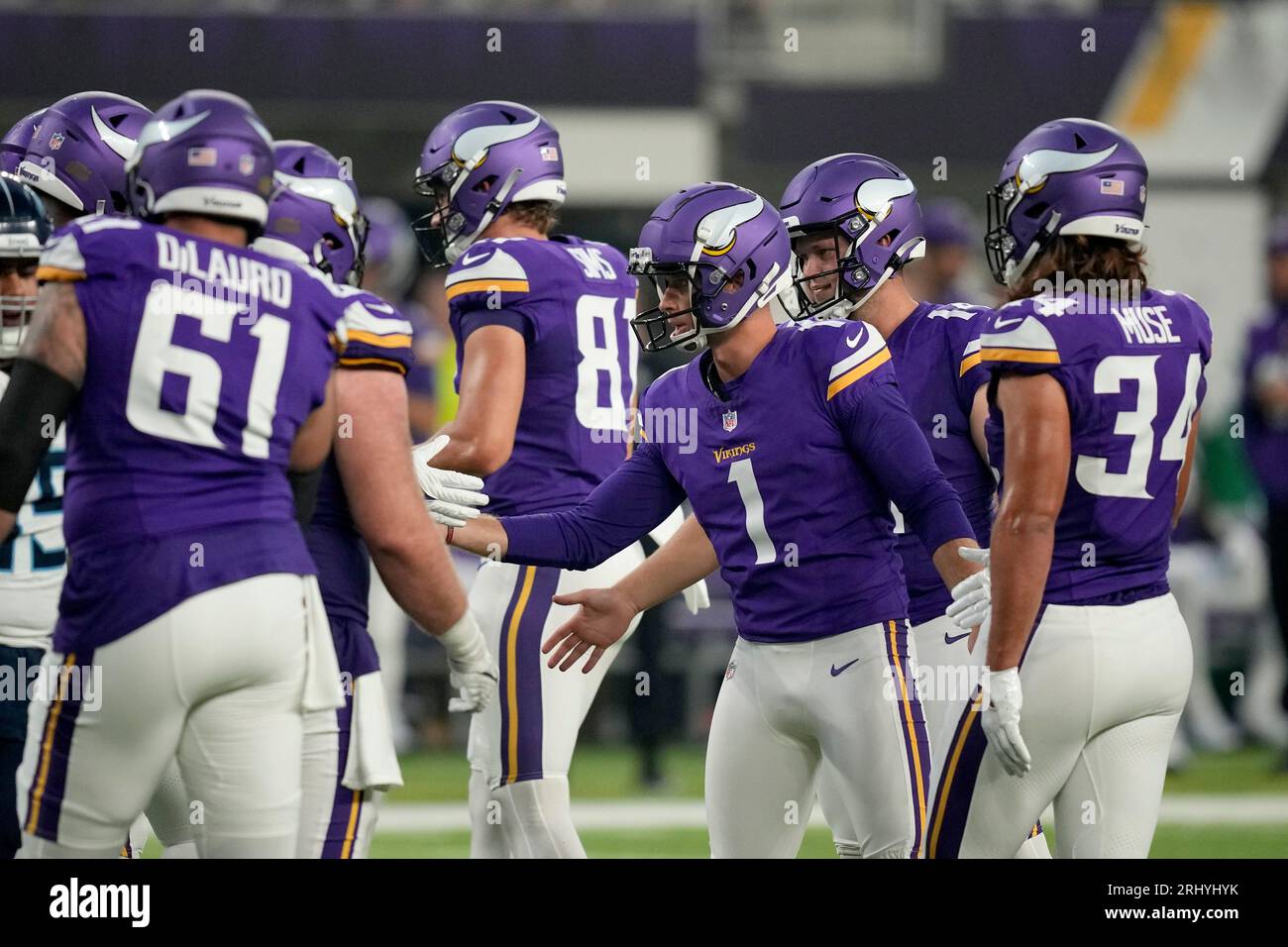 Minnesota Vikings place kicker Greg Joseph (1) celebrates with ...