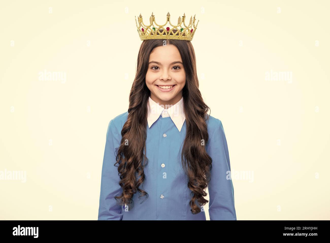 Portrait of ambitious teenage girl with crown, feeling princess ...