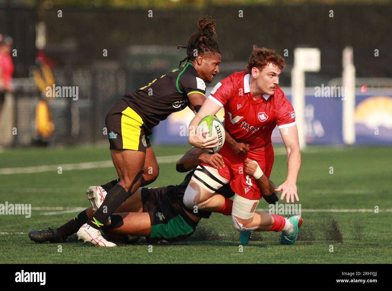 Langford, Canada. 19th Aug, 2023. Team CanadaÕs Phil Berna looks for an ...