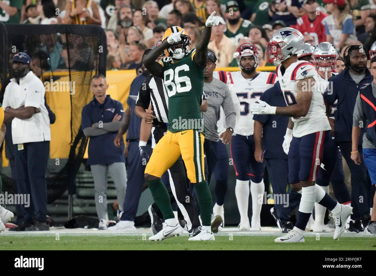 Green Bay Packers wide receiver Grant DuBose (86) celebrates his first ...