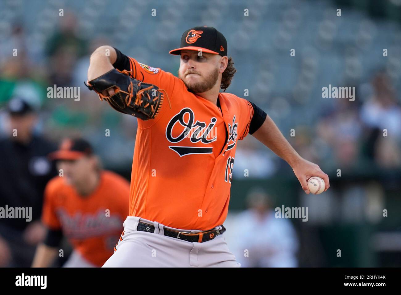 Baltimore Orioles starting pitcher Cole Irvin works in the first inning ...