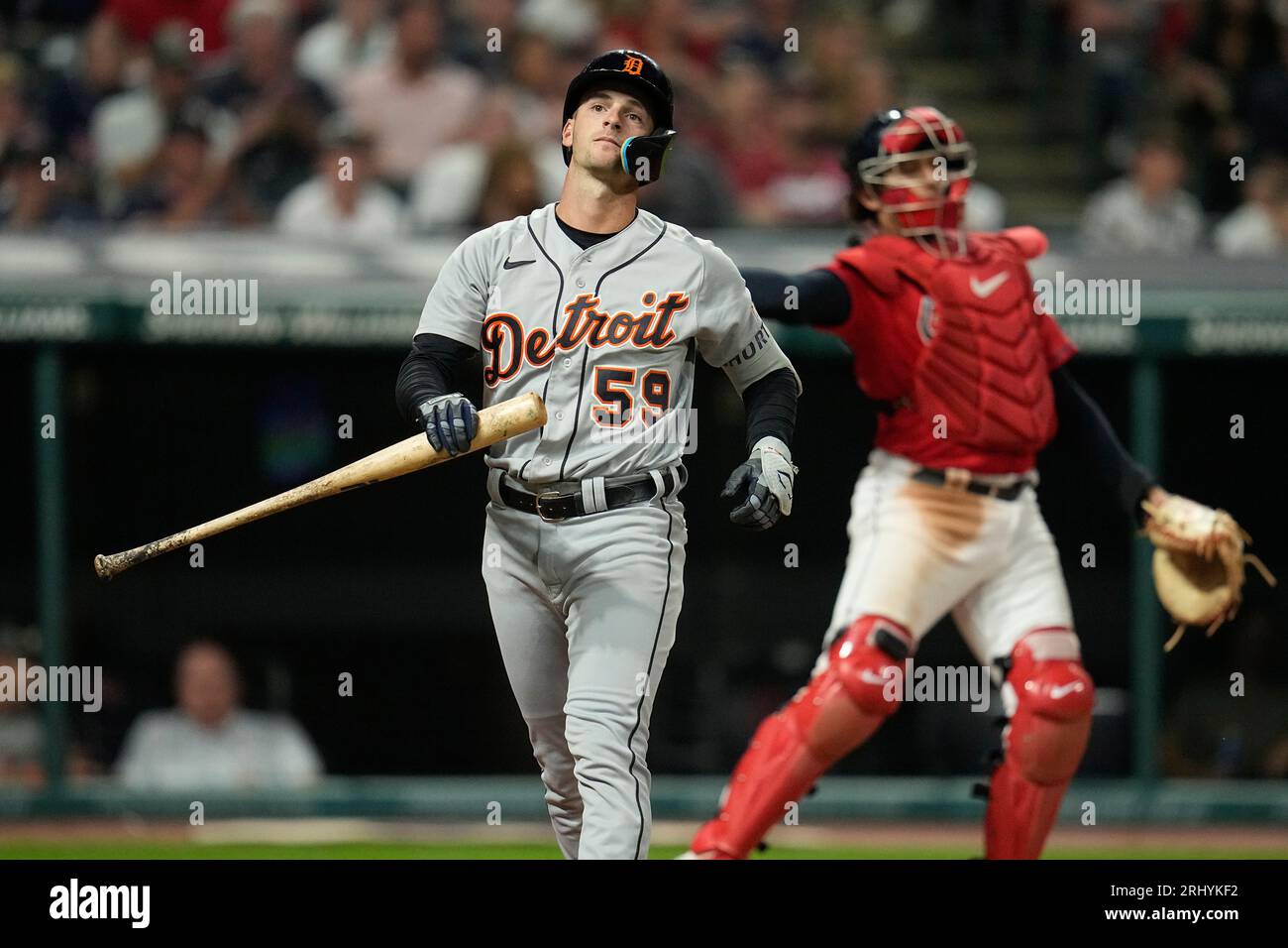 Detroit Tigers' Zack Short (59) walks back to the dugout after striking ...