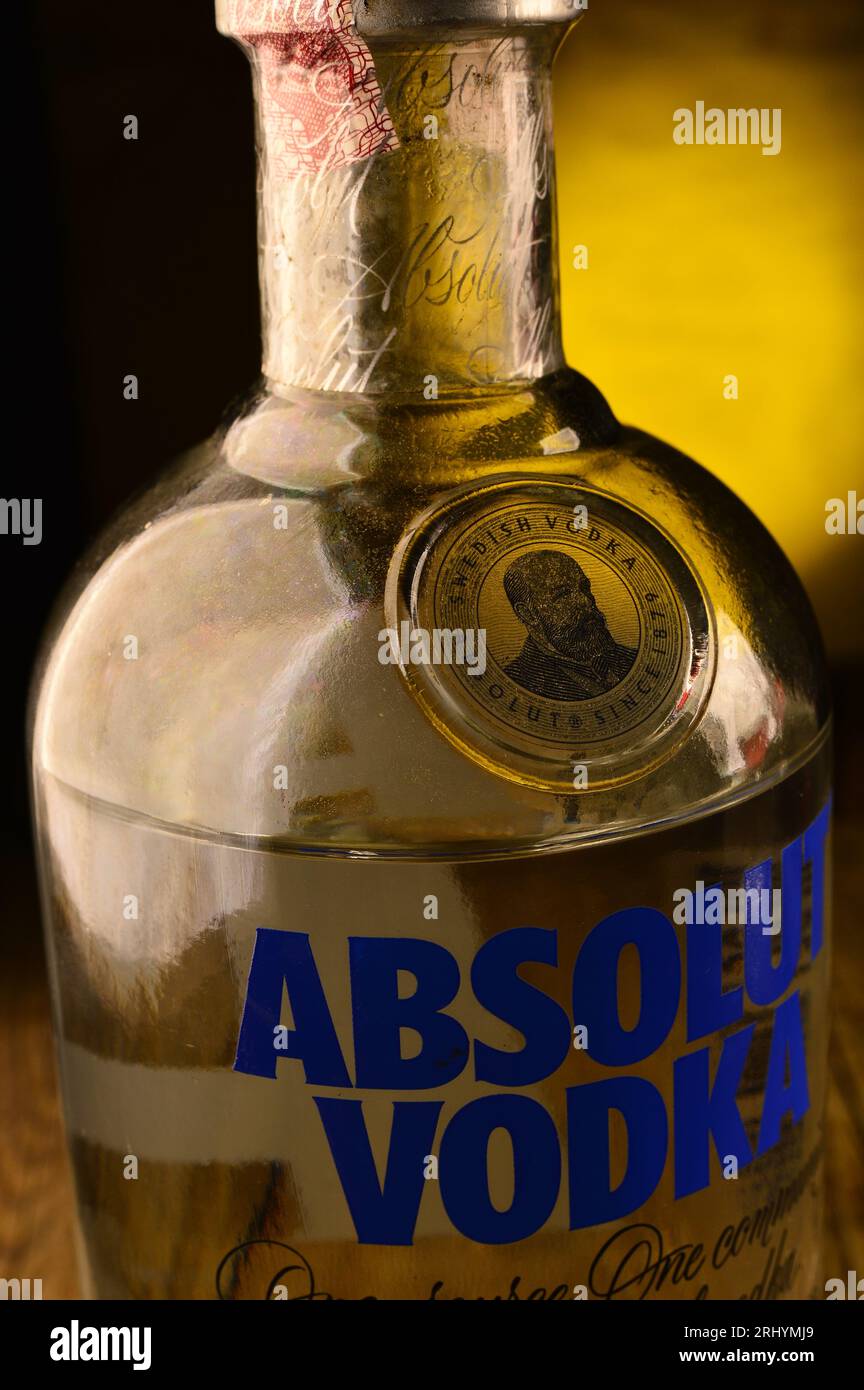 Bottle of Absolute Vodka close up Stock Photo - Alamy