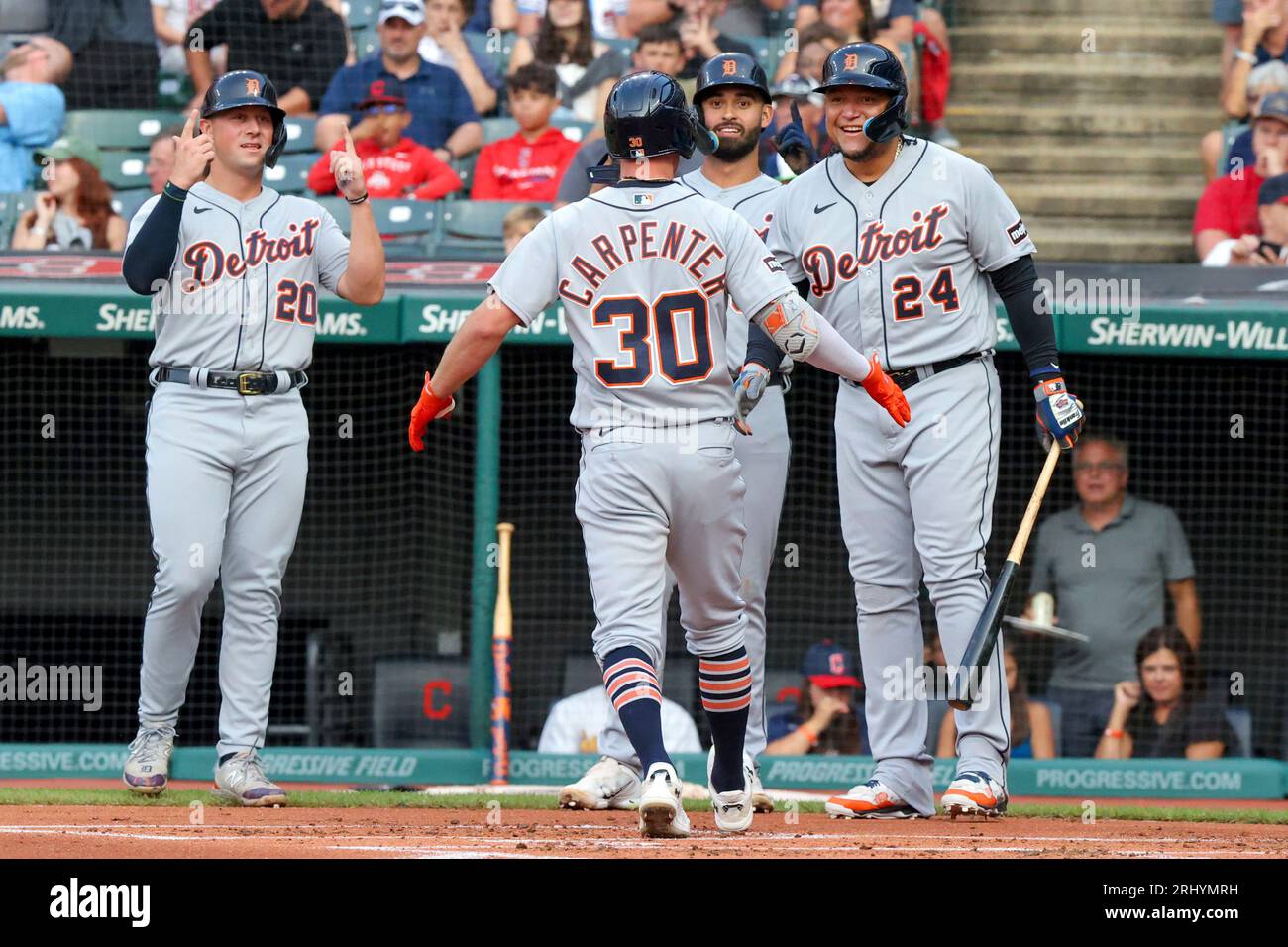 CLEVELAND, OH - AUGUST 19: Detroit Tigers right fielder Kerry Carpenter ...