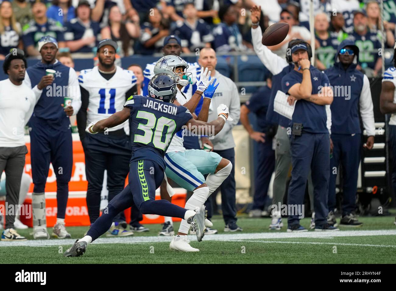 Dallas Cowboys wide receiver Jalen Tolbert catches a pass in front of ...