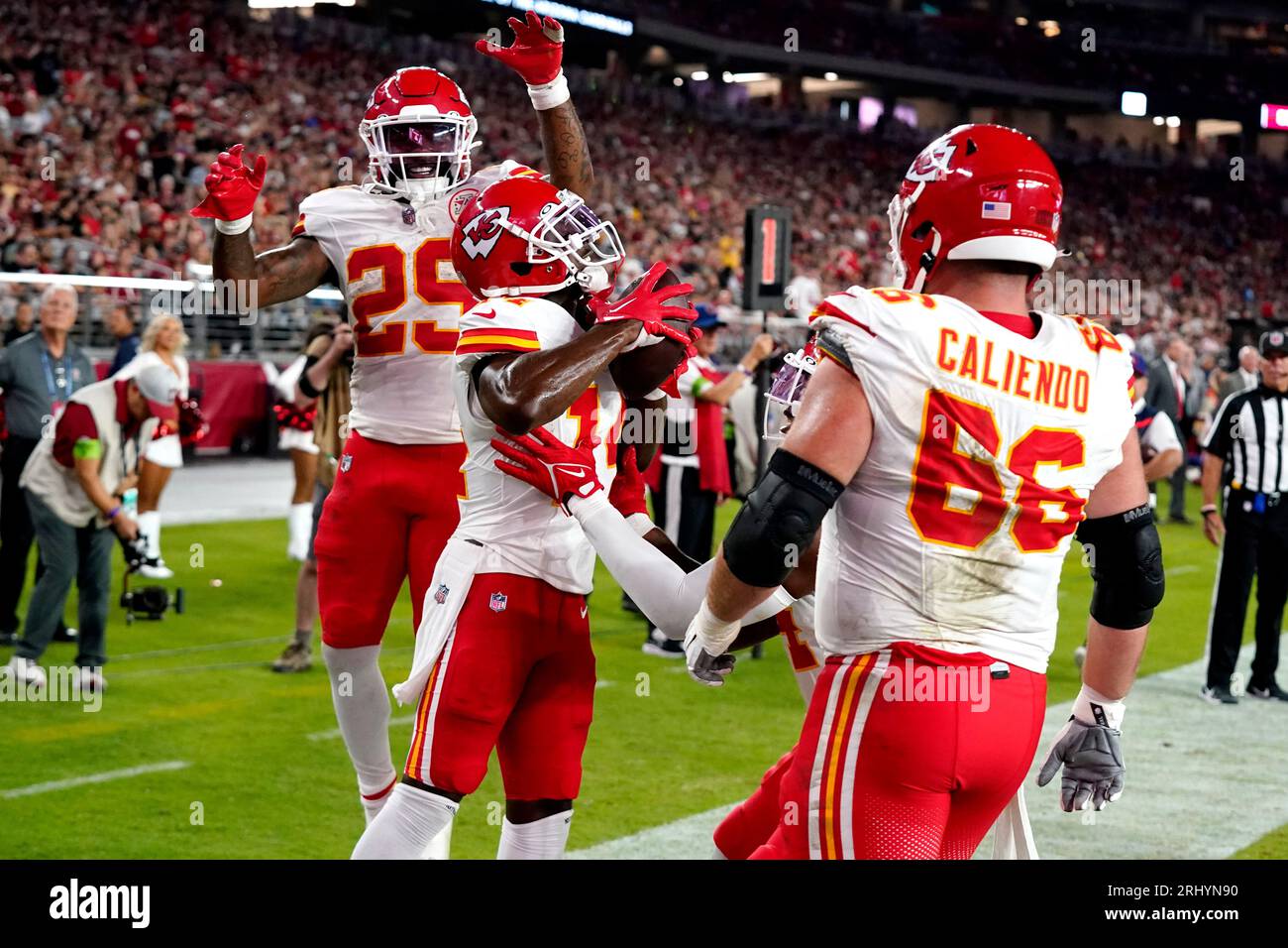 Kansas City Chiefs wide receiver Cornell Powell, center, celebrates his ...