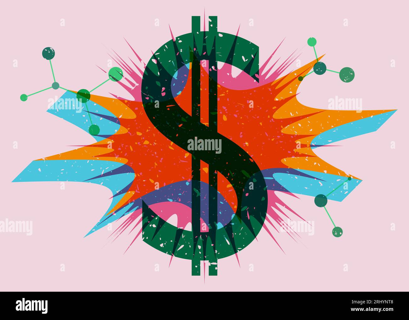 Dollar Sign with Colorful geometric shapes. Business in trendy riso ...