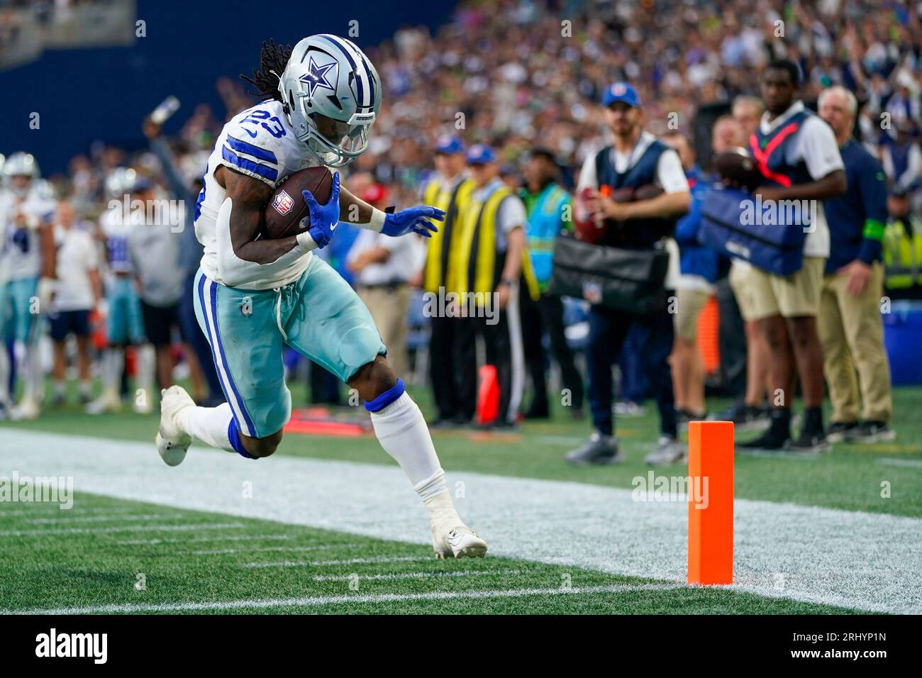 Dallas Cowboys running back Rico Dowdle scores against the Seattle ...