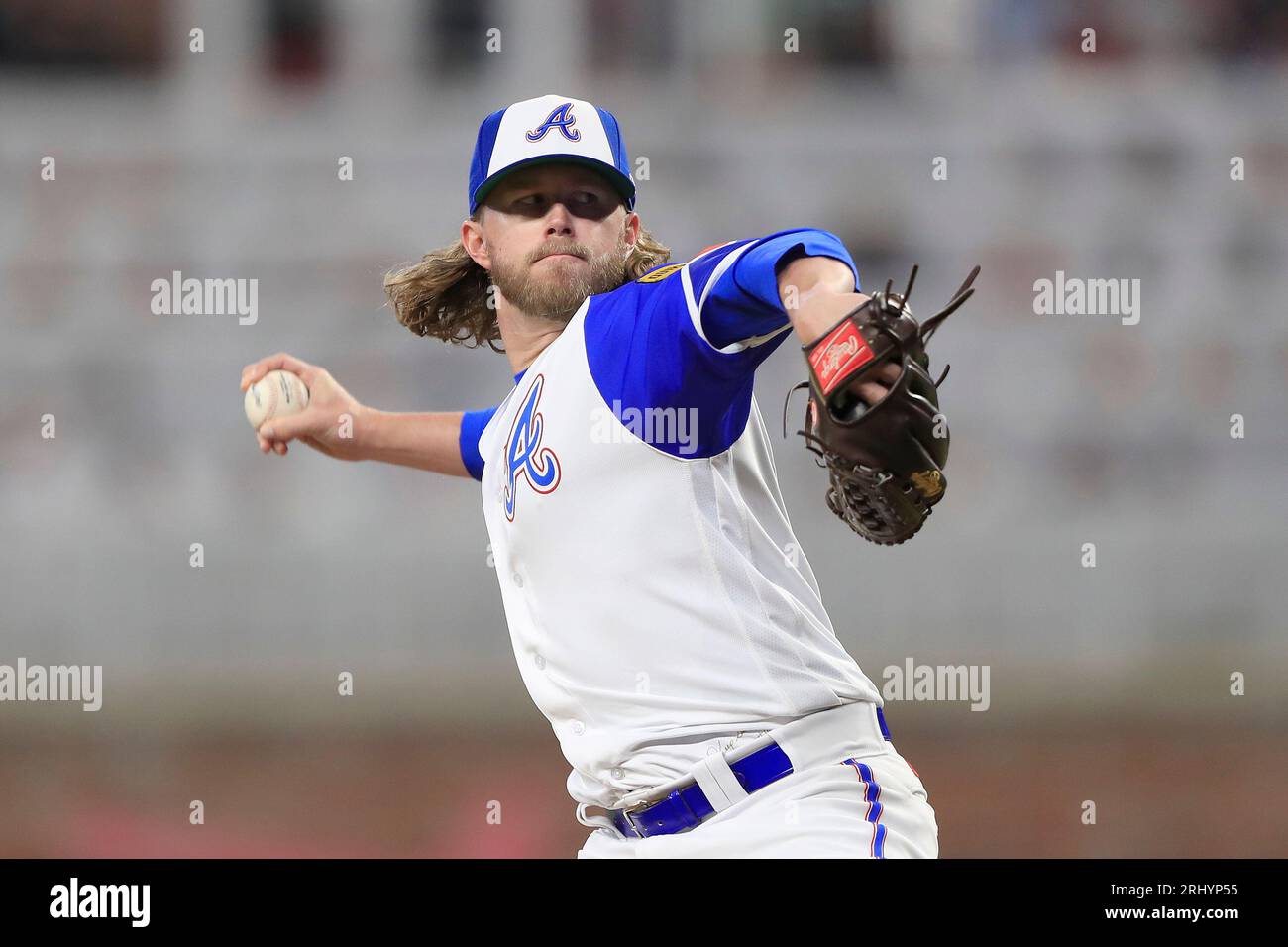 ATLANTA, GA - AUGUST 19: Atlanta Braves relief pitcher Pierce Johnson ...