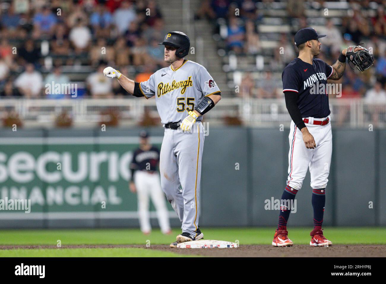 Pittsburgh Pirates' Jason Delay (55) celebrates after hitting a double ...