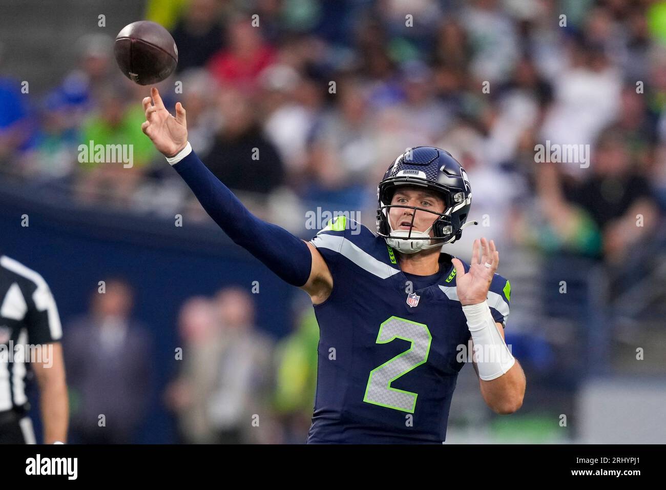 Seattle Seahawks quarterback Drew Lock passes against the Dallas ...