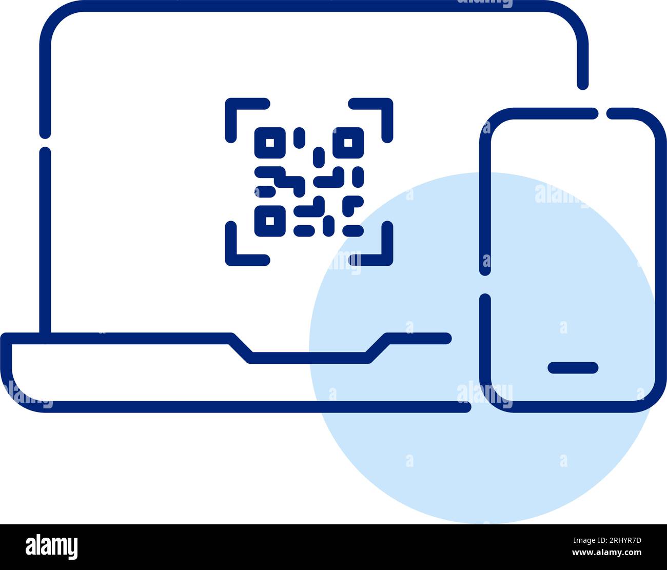 Qr-code on laptop and smartphone. Cross-device links. Pixel perfect ...