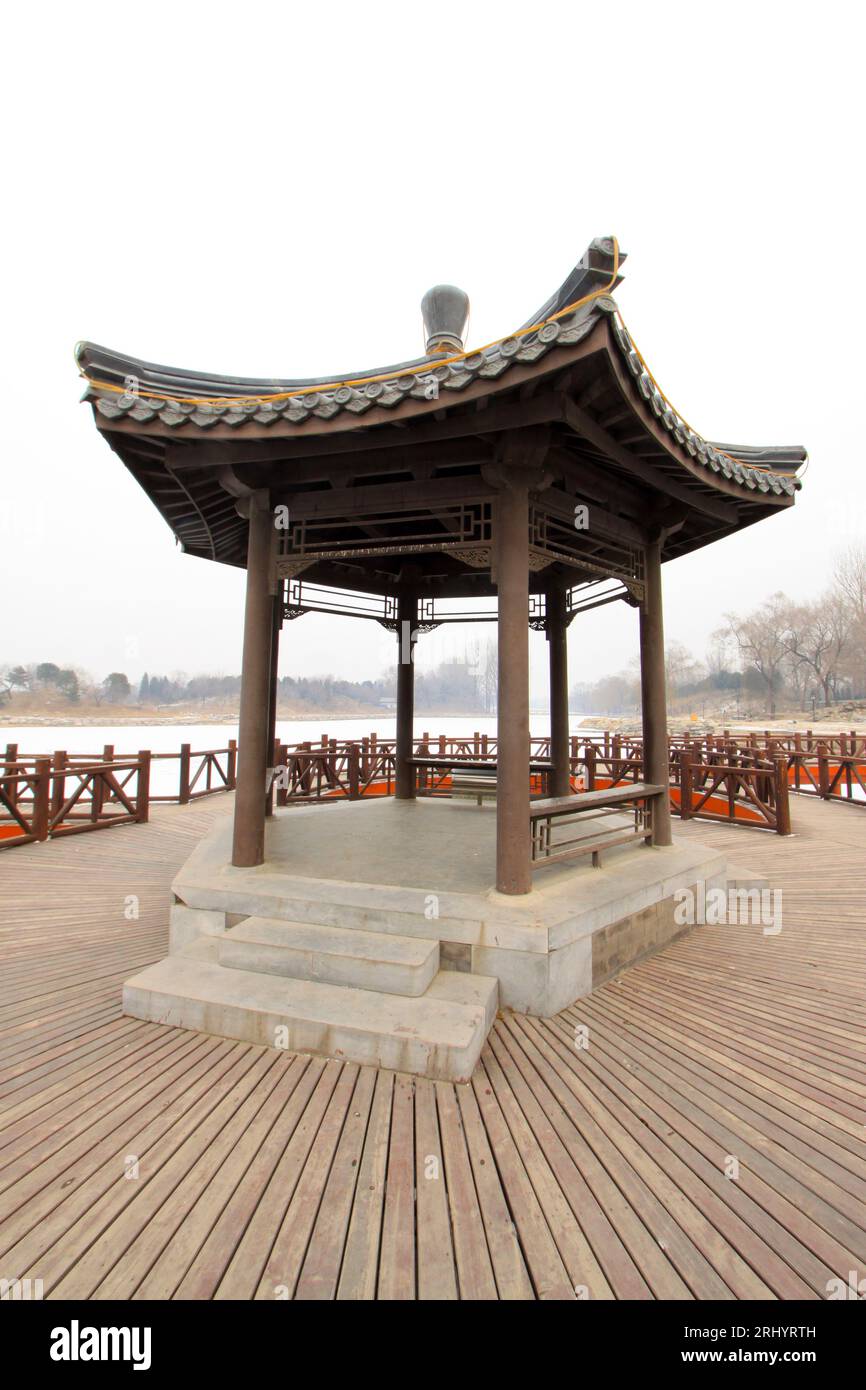 pavilion in a park, traditional Chinese architectural style in china ...