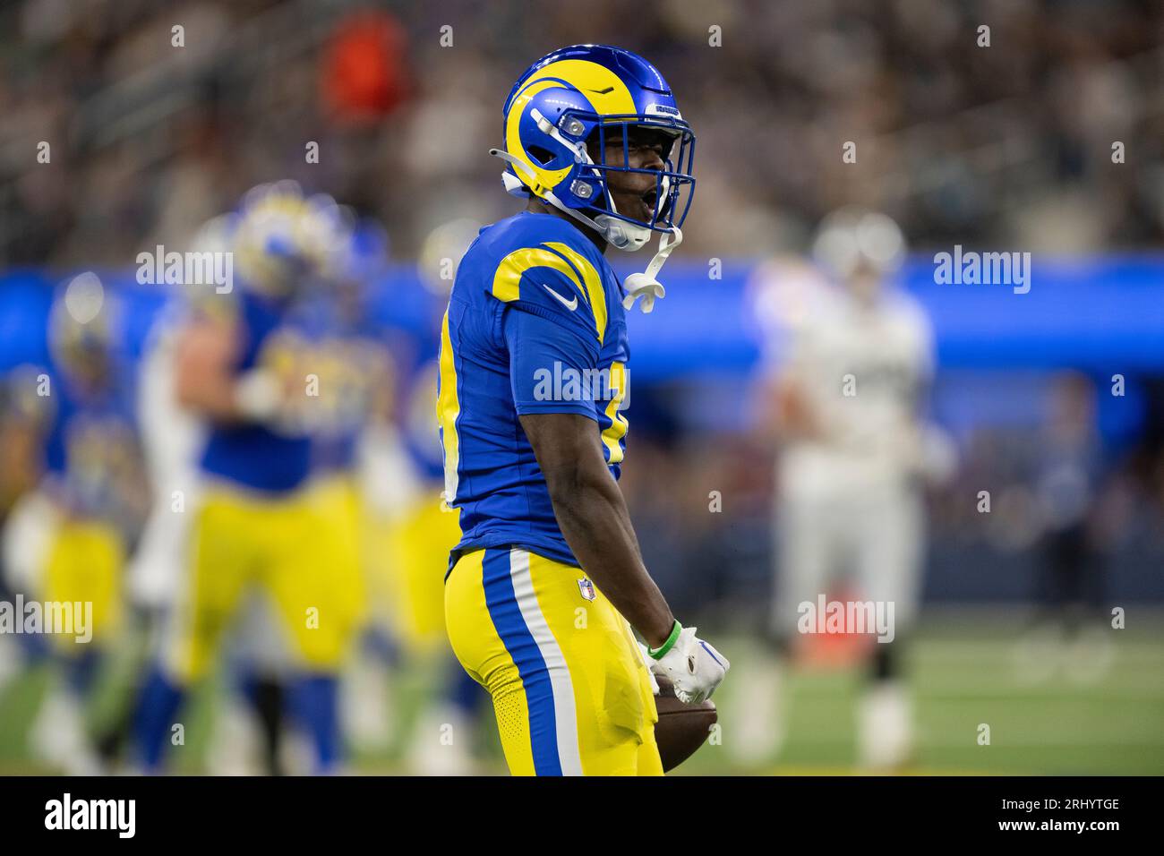 Los Angeles Rams wide receiver Xavier Smith (19) reacts after catching ...