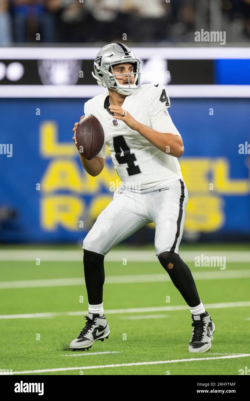 Las Vegas Raiders quarterback Aidan O'Connell (4) throws a pass during ...
