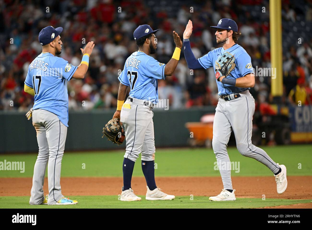 Tampa Bay Rays' Isaac Paredes (17), Osleivis Basabe (37) and Joshua ...
