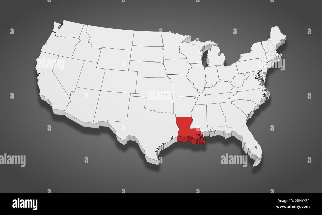 Louisiana State Highlighted on the United States of America 3D map. 3D ...