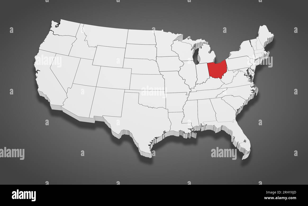 Ohio State Highlighted on the United States of America 3D map. 3D ...