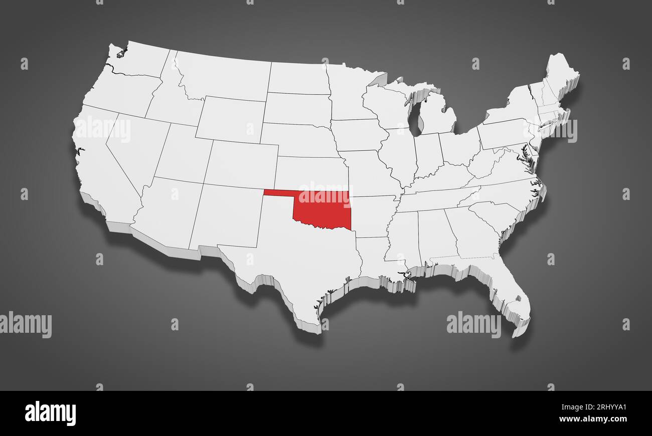 Oklahoma State Highlighted on the United States of America 3D map. 3D ...
