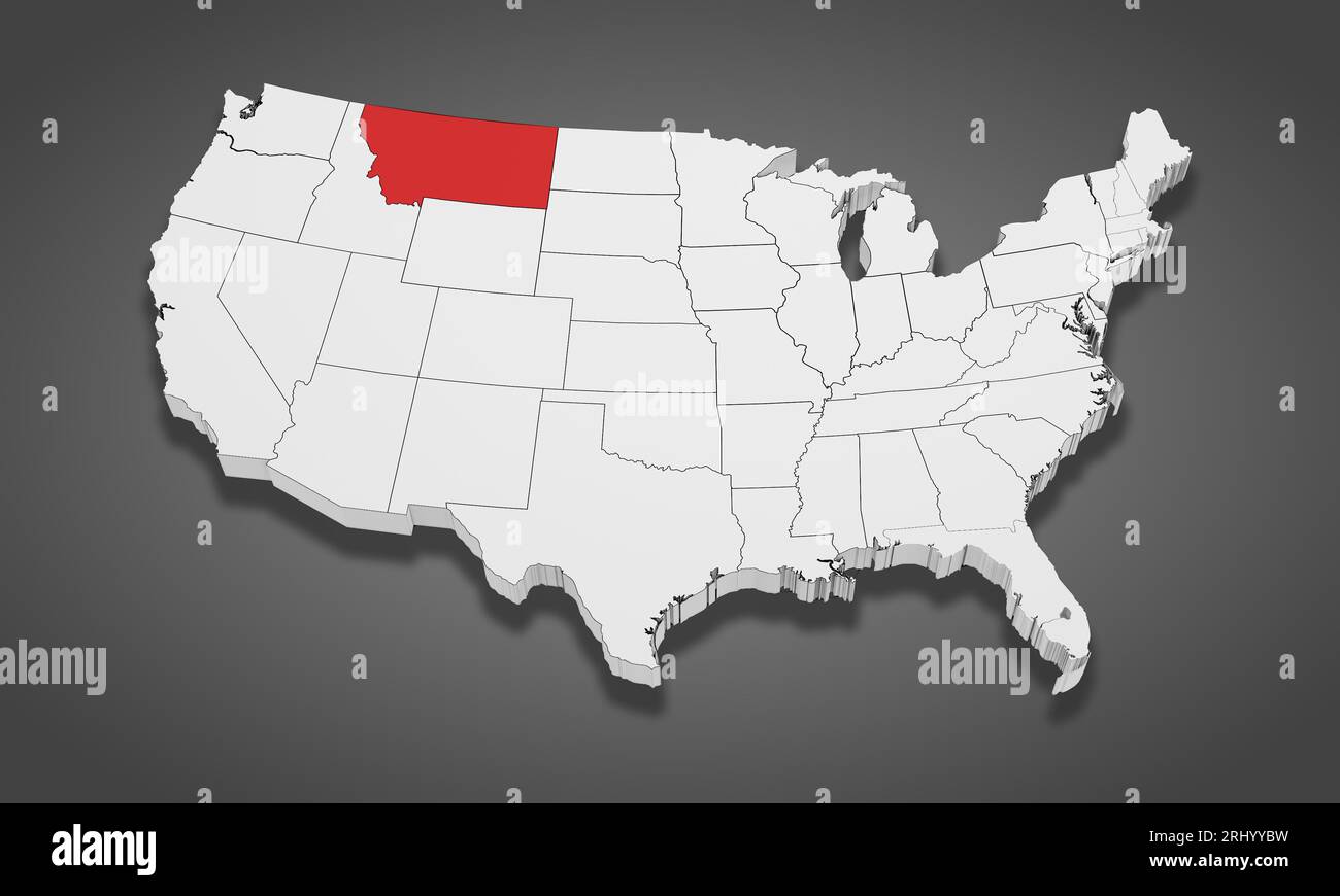 Montana State Highlighted on the United States of America 3D map. 3D ...