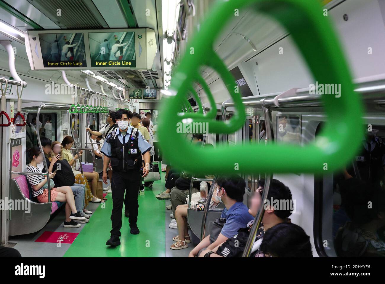 Seoul, South Korea. 20th Aug 2023. 20th Aug, 2023. Patrolling subway Security guards equipped ...