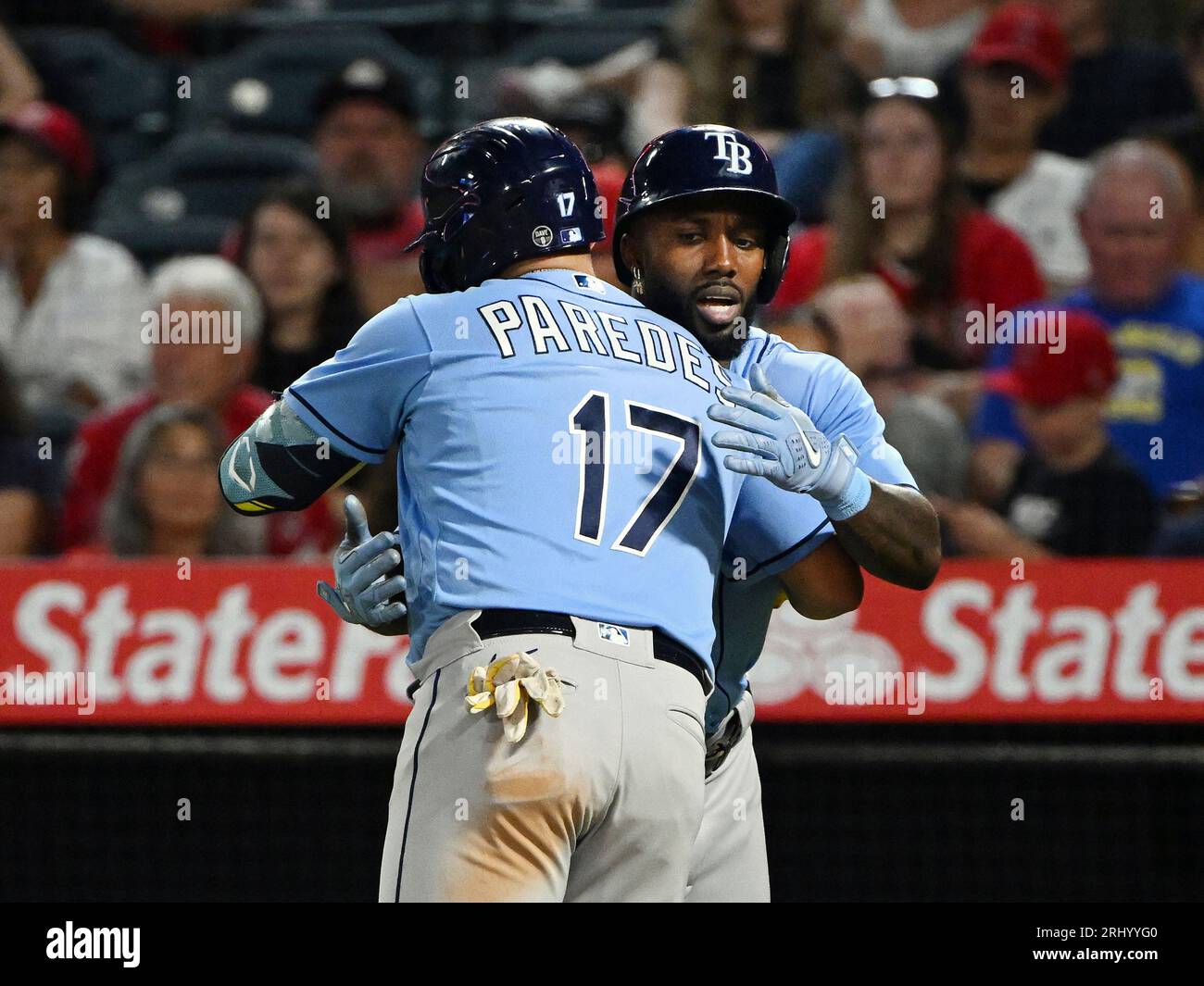 ANAHEIM, CA - AUGUST 19: Tampa Bay Rays left fielder Randy Arozarena ...