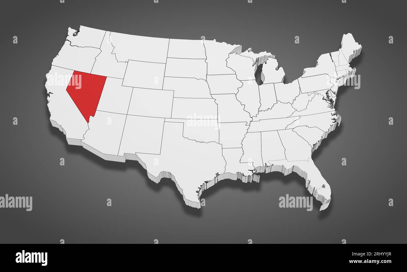 Nevada State Highlighted on the United States of America 3D map. 3D ...