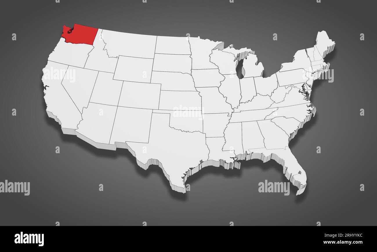 Washington State Highlighted on the United States of America 3D map. 3D ...