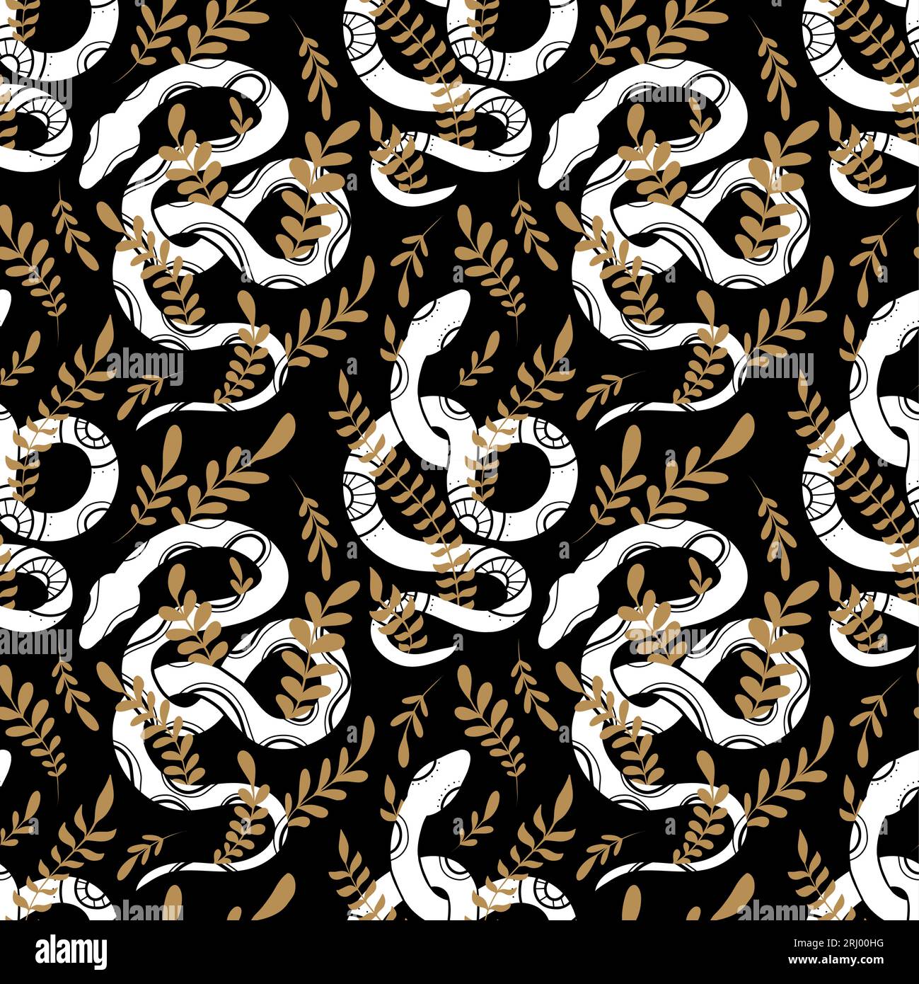 Vector seamless pattern with white snake silhouettes with tribal ...