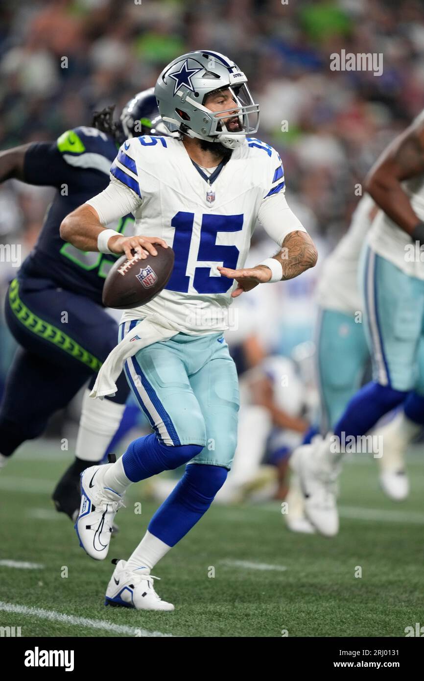 Dallas Cowboys quarterback Will Grier (15) looks to pass during an NFL ...