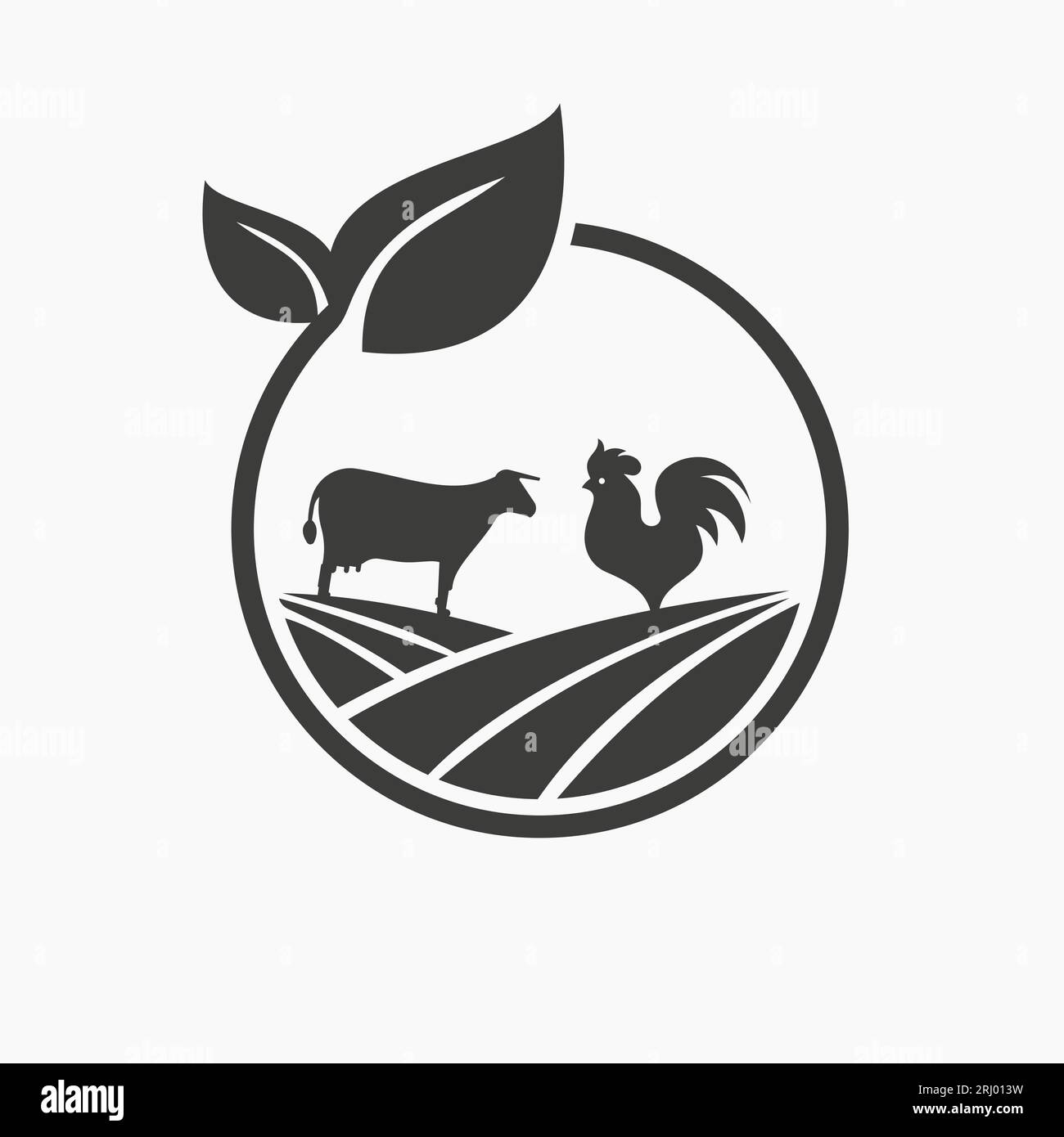 Agriculture Logo Design Concept With Cow and Rooster Icon. Farming ...