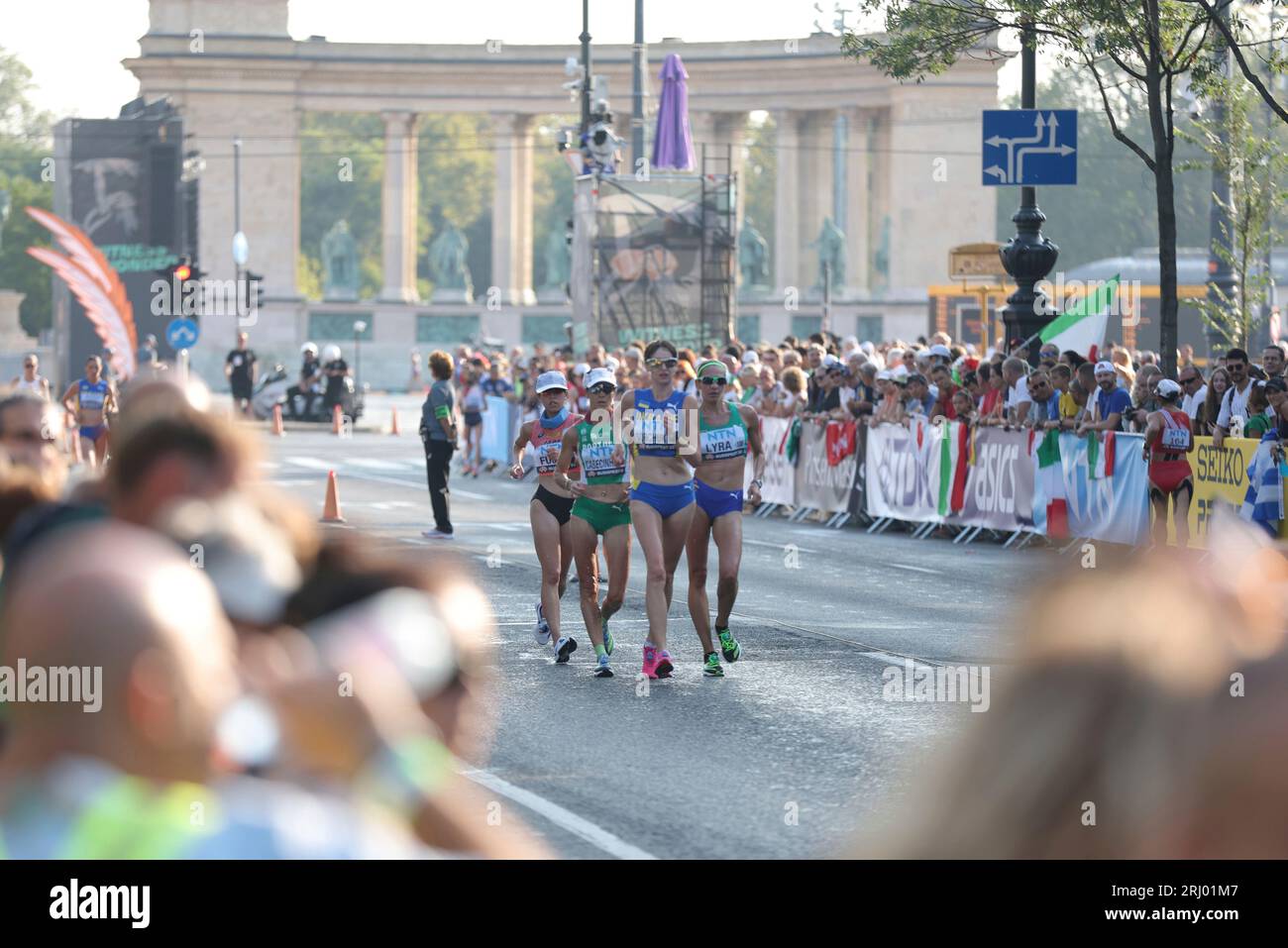 Athletes compete during the women's 20km walk of the World Athletics ...