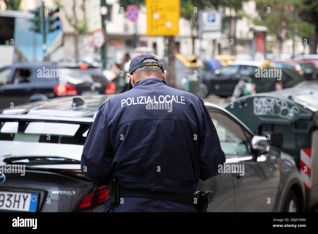 Milan , Italy - 08 17 2023 : polizia locale policeman italy police ...