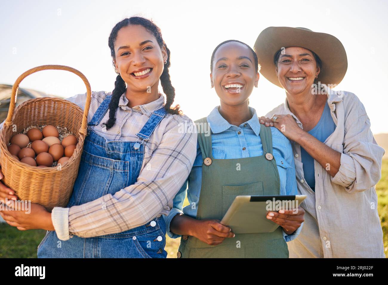 Chicken farm, women and happy portrait outdoor with farmer management ... Chicken farm, women and happy portrait outdoor with farmer management ...
