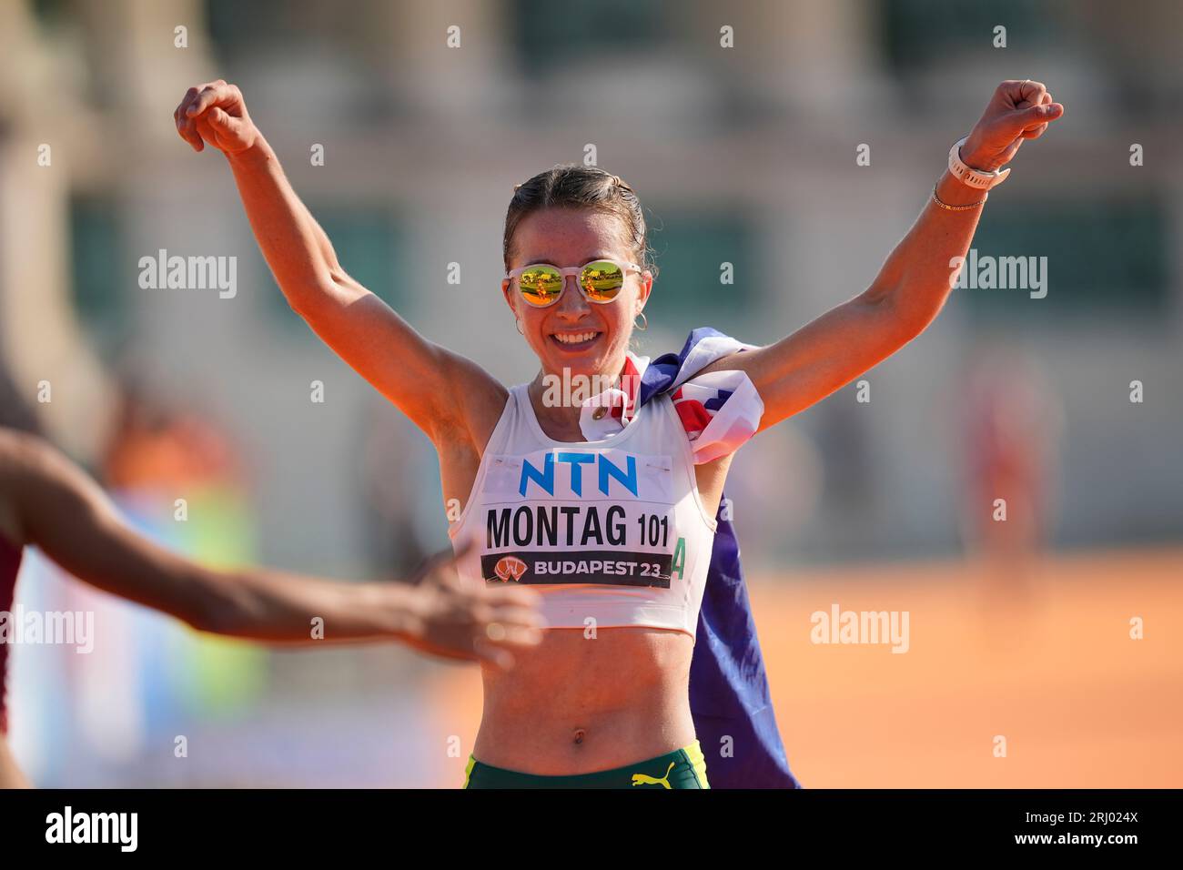 Jemima Montag, of Australia, celebrates after winning the silver medal ...