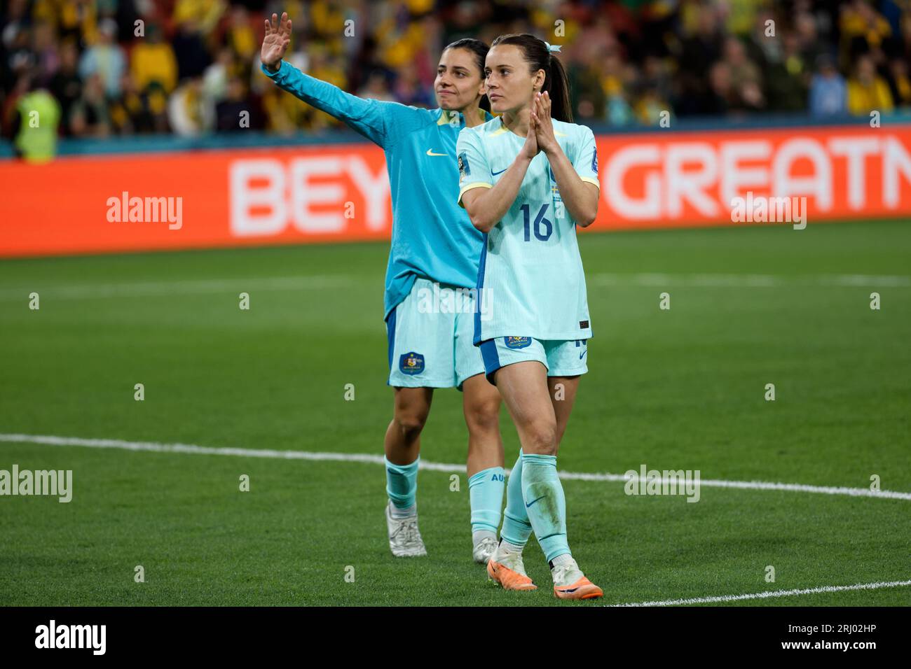 Brisbane, Australia. 19th Aug, 2023. Alex Chidiac and Hayley Raso of ...